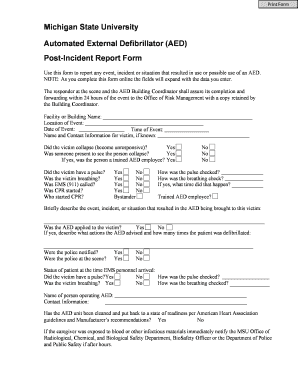 Fillable Online uphys msu AED Post-Incident Report - University ...