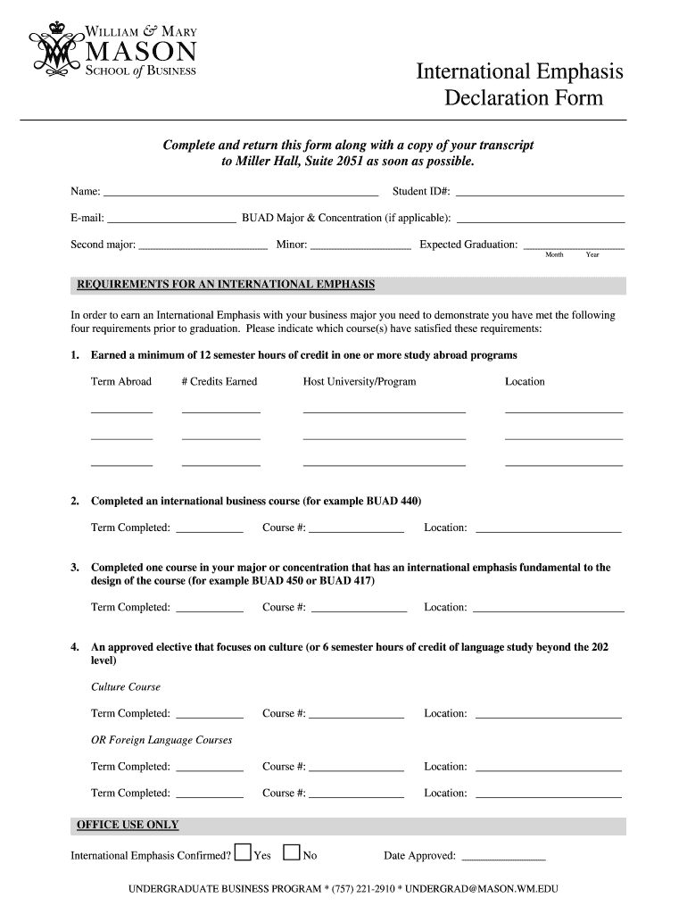 International Emphasis Form - Mason School of Business: Fill out & sign ...