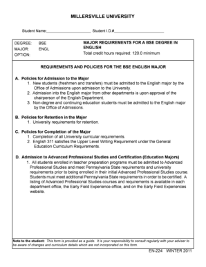 Fillable Online millersville REQUIREMENTS AND POLICIES FOR THE BSE ...