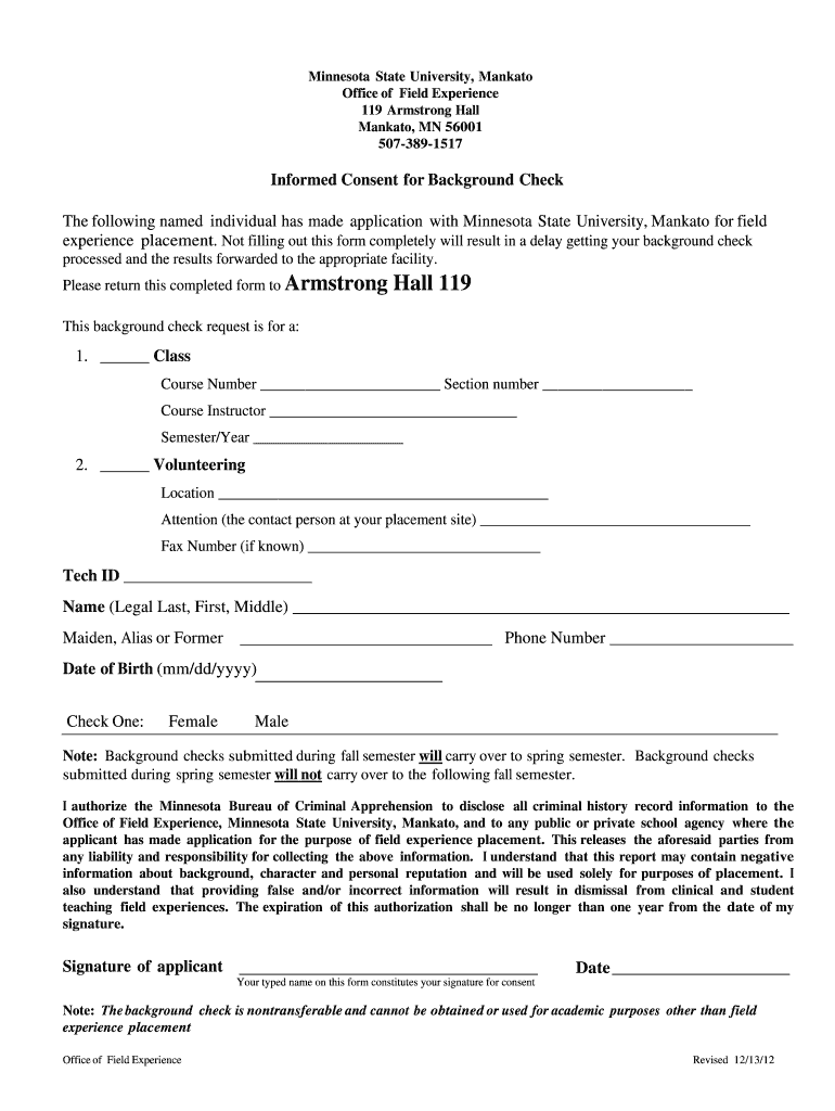 Fillable Online Informed Consent for Background Check Fax Email Print ...