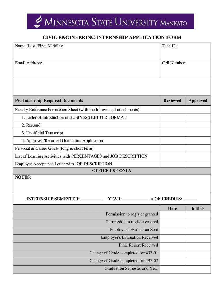 Fillable Online Civil Engineering Internship Application Fax Email Print - pdfFiller