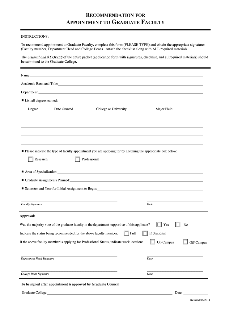 Fillable Online Recommendation for Appointment to Graduate Faculty Fax Email Print - pdfFiller