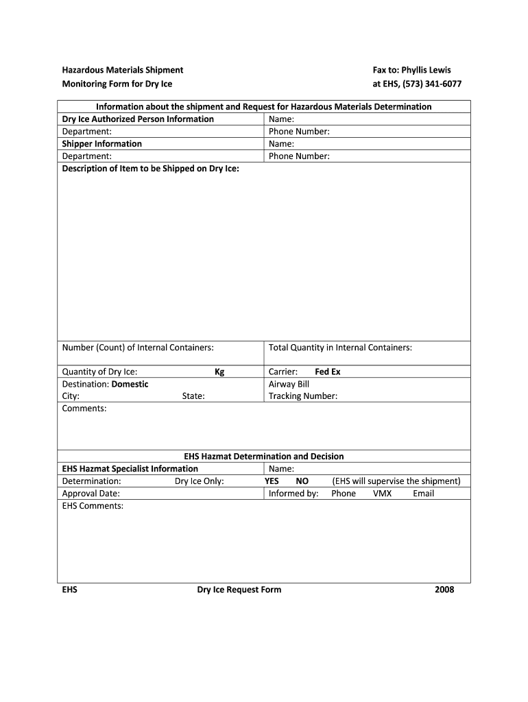 Fillable Online Dry Ice Shipment Monitoring Form Fax Email Print ...