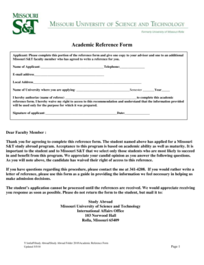Fillable Online Academic Reference Form - Missouri S&T Study Abroad ...