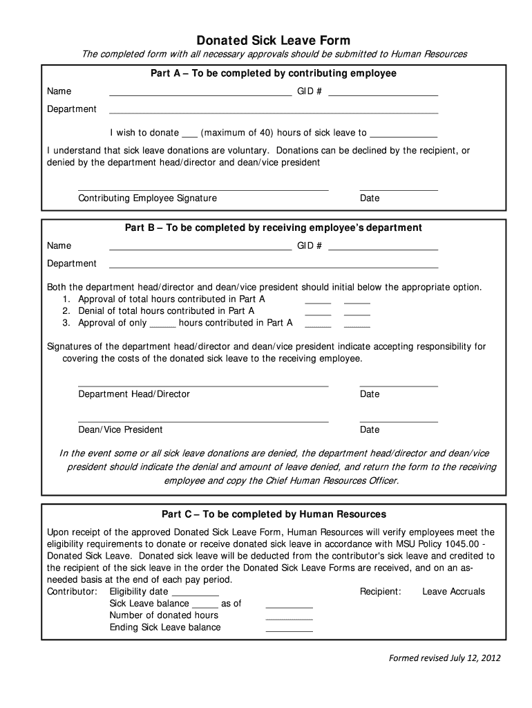 Fillable Online montana Donated Sick Leave Form - montana Fax Email ...