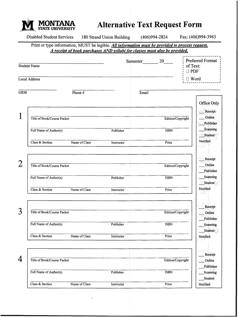 Fillable Online Alternative Text Request Form Fax Email Print - pdfFiller