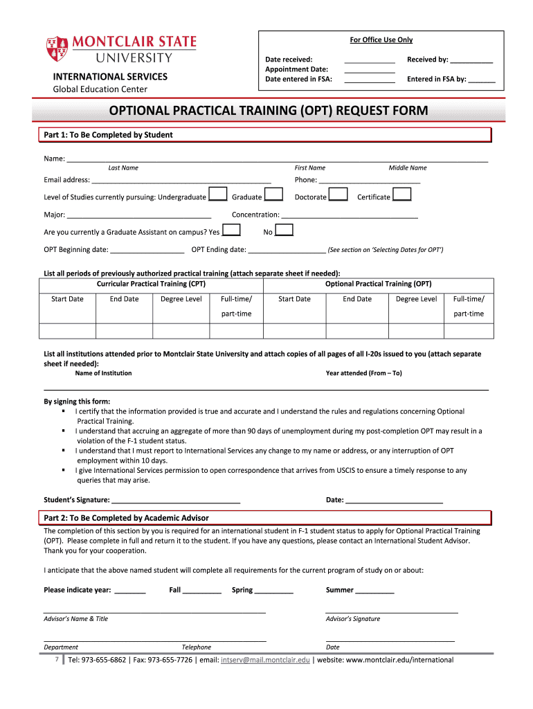 Fillable Online Optional Practical Training Instructions and ...