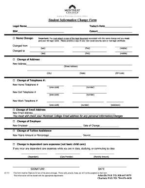 Fillable Online Student Information Change Form - Montreat College Home ...
