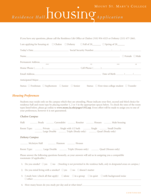 Fillable Online msmc la Residence HallhousingApplication - Mount St. Mary's College - msmc la ...