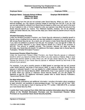 Fillable Online inside mines Form SSA-1945 - Inside Mines - Colorado ...