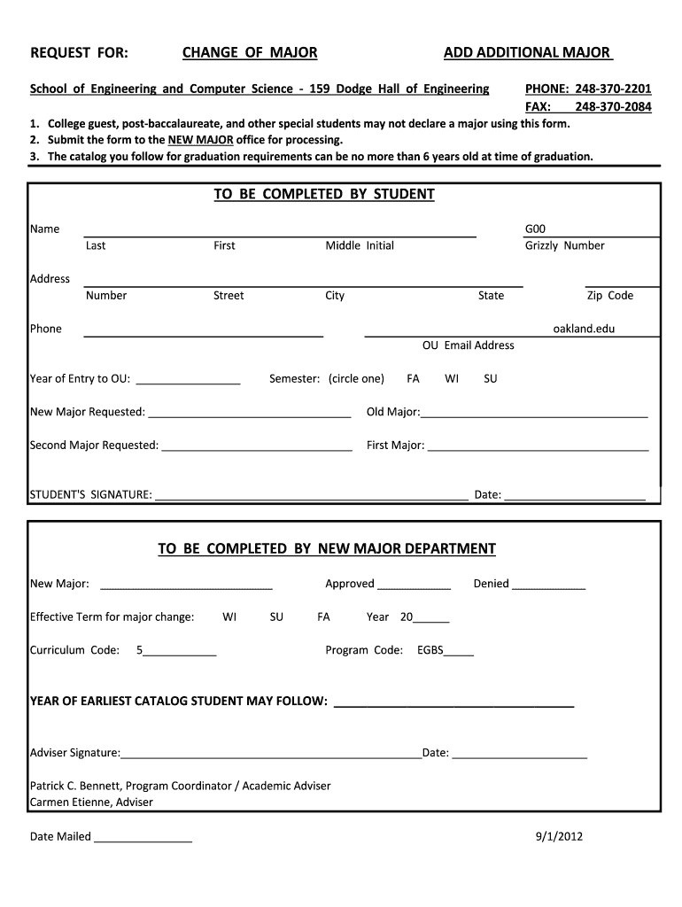 Fillable Online Change of Major Form Fax Email Print - pdfFiller