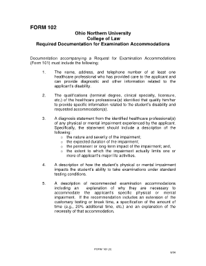 Fillable Online law onu FORM 102 Ohio Northern University College of ...