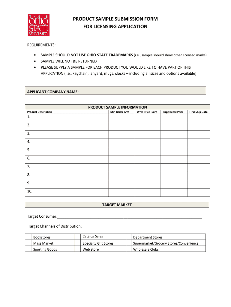 Fillable Online Product Sample Submission for Licensing Application Fax Email Print - pdfFiller