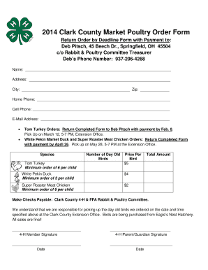 Fillable Online clark osu 2013 Clark County Market Poultry Order Form ...