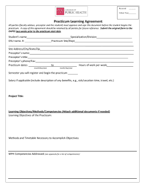 Fillable Online cph osu Practicum Learning Agreement - cph osu Fax Email Print - pdfFiller