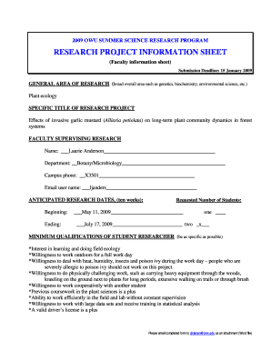 Fillable Online ssrp owu (Faculty information sheet) - ssrp owu Fax Email Print - pdfFiller