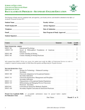Fillable Online education wm Baccalaureate program secondary english ...