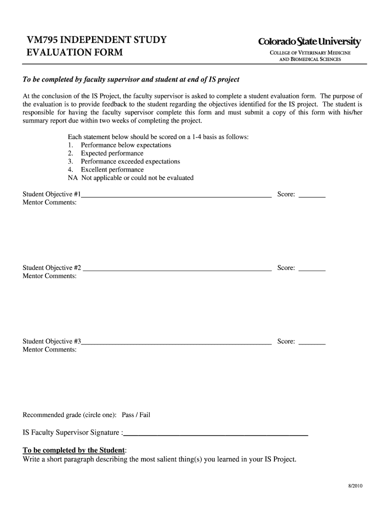 Fillable Online VM795 Independent Study Evaluation Fax Email Print ...