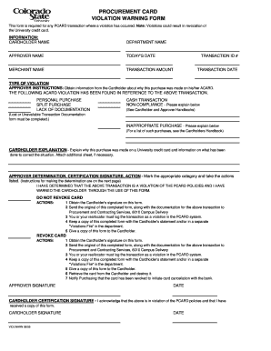 Fillable Online wsnet colostate Procurement card violation warning form ...