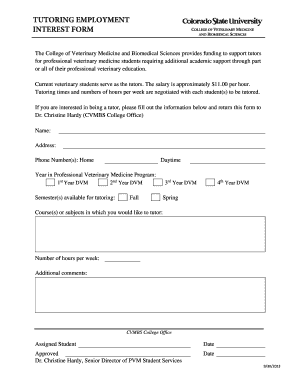 Tutoring Employment Interest Form - College Of Veterinary Medicine ...