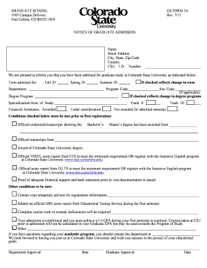 Fillable Online graduateschool colostate GRADUATE SCHOOL GS FORM 2A ...