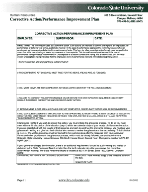 Fillable Online Corrective Action/Performance Improvement Plan Fax ...