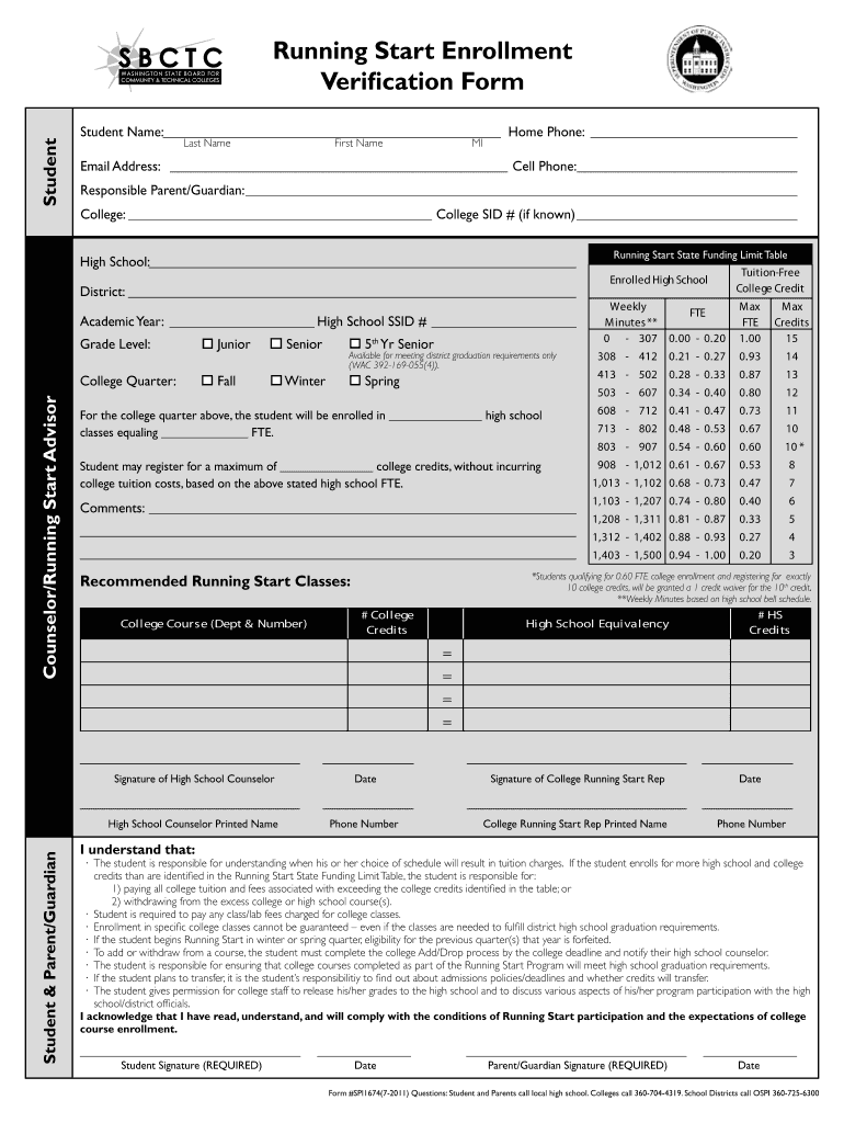 Fillable Online Running Start Enrollment Verification Form Fax Email ...