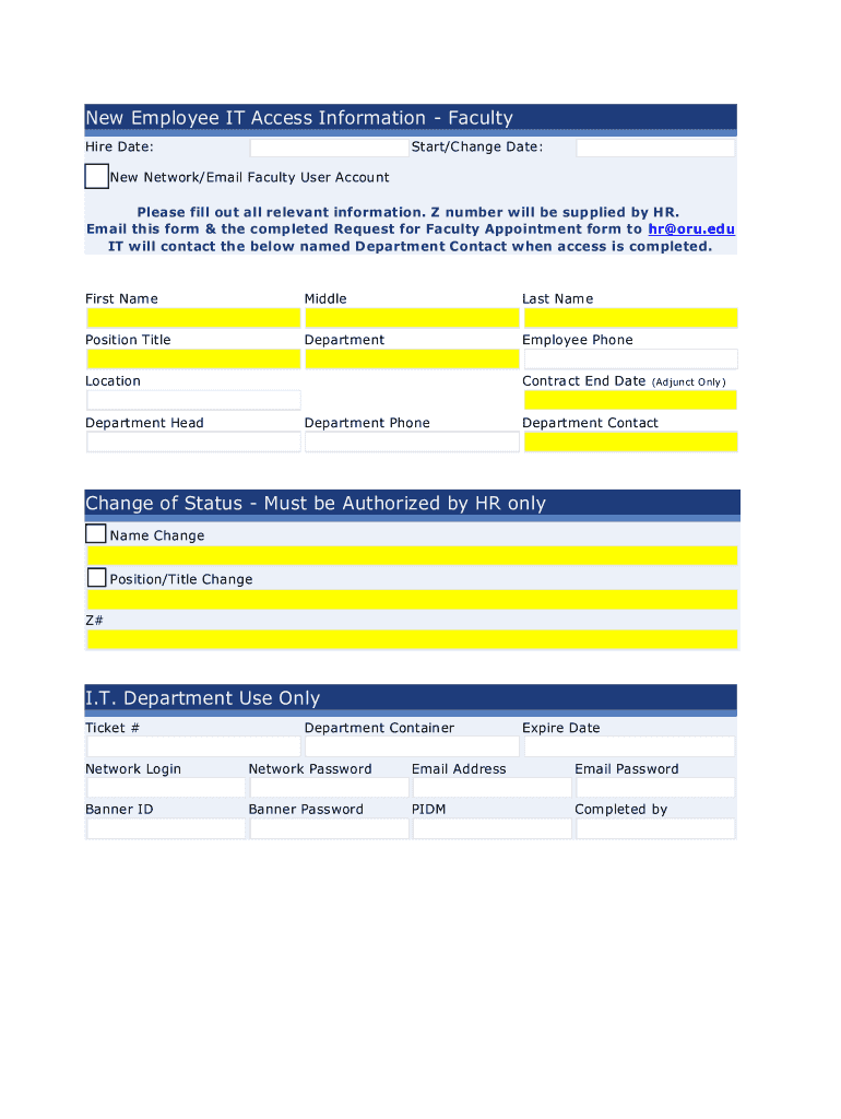 Fillable Online New Employee IT Access Information Fax Email Print ...