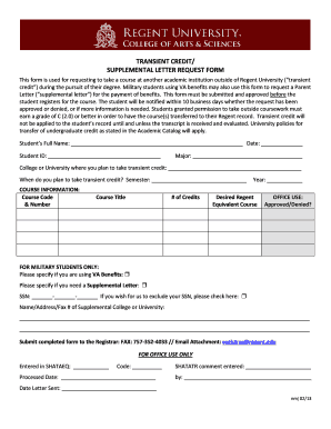 Fillable Online regent Transient credit/ supplemental letter request ...