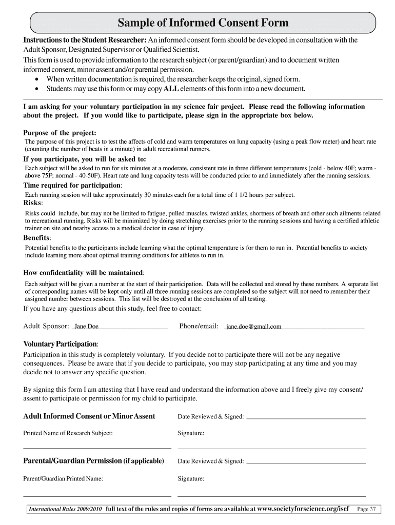 Fillable Online Informed Consent Form for Research Participation Fax Email Print - pdfFiller