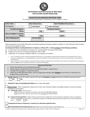 Fillable Online intraweb stockton Unanticipated Problems Reporting Form - Richard Stockton ...