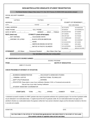 Fillable Online intraweb stockton Non-matriculated graduate student registration information ...