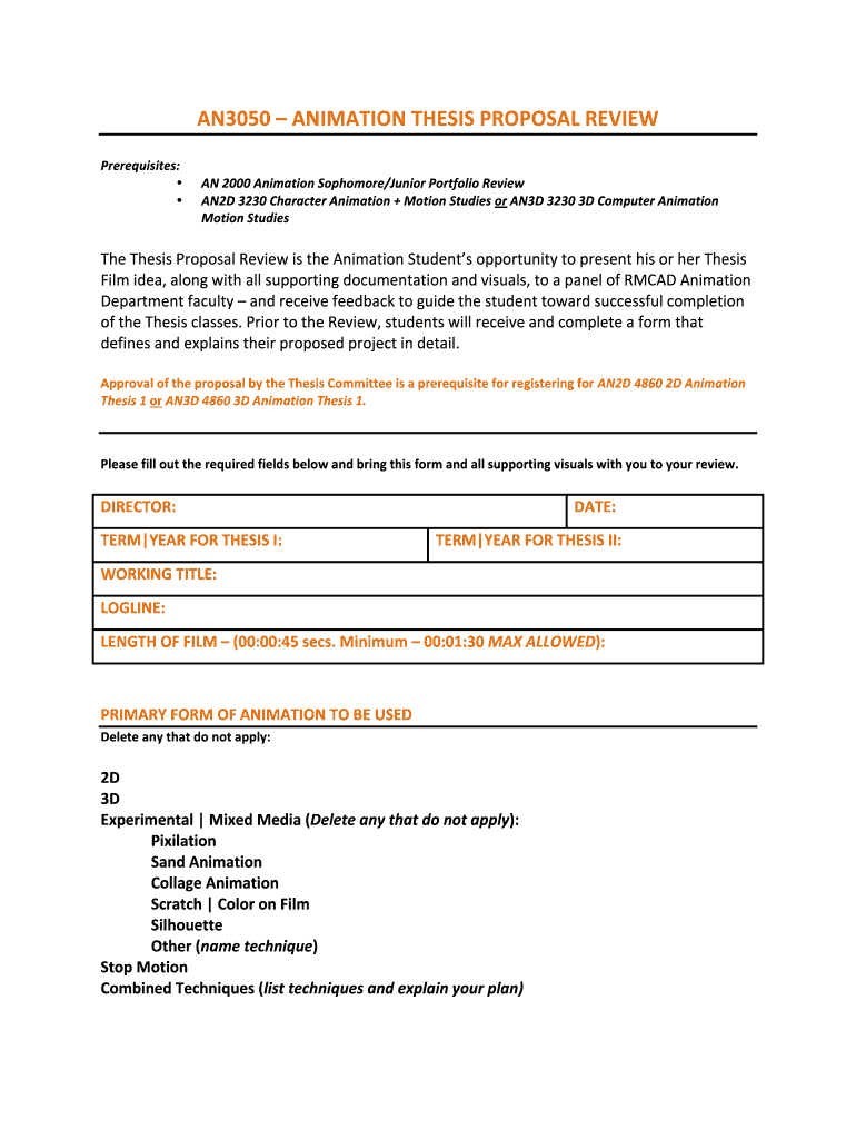 Fillable Online Animation Thesis Proposal Review Fax Email Print - pdfFiller