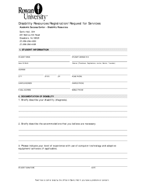 Fillable Online rowan Disability Resources Registration Form Fax Email ...