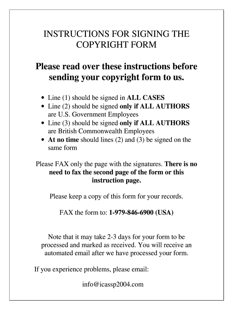 Fillable Online INSTRUCTIONS FOR SIGNING THE COPYRIGHT FORM Fax Email Print - pdfFiller