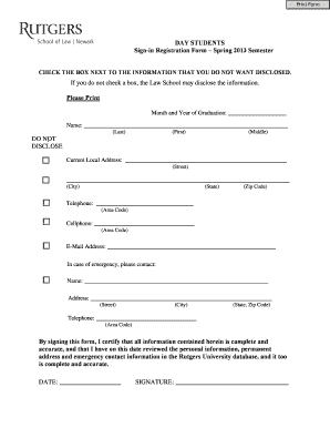 Sign-In Registration Form For Full-Time (Day) Students - Fill and Sign ...