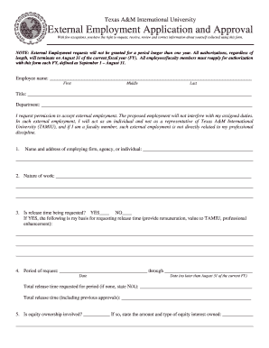Fillable Online tamiu External Employment Application and Approval Form ...