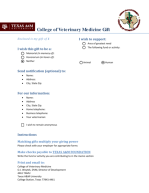 Fillable Online vetmed tamu Donation Form - College of Veterinary ...