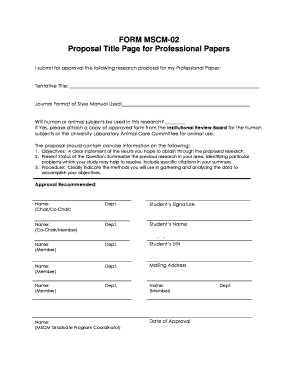 Fillable Online FORM MSCM-02 Proposal Title Page for Professional Papers Fax Email Print - pdfFiller