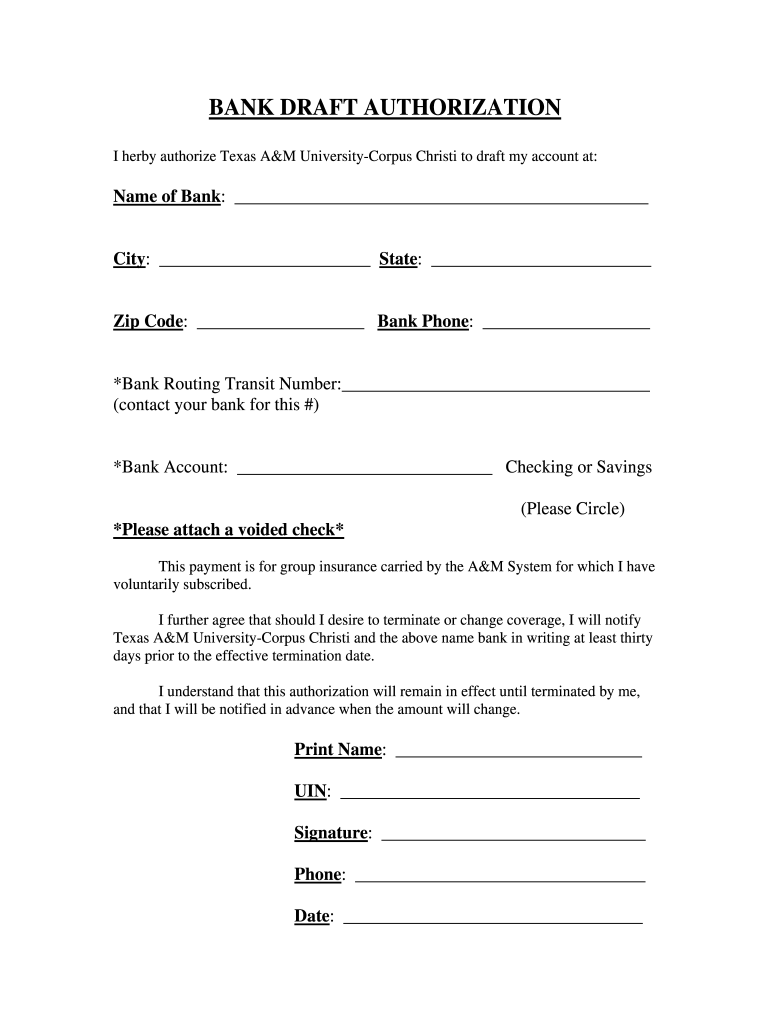 Bank Draft Authorization Form Fill Online Printable Fillable Blank 