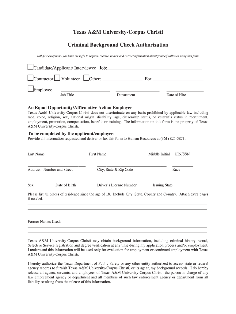 Texas AandM University-Corpus Christi Criminal Background Check: Fill out & sign online | DocHub
