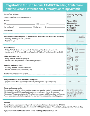 Fillable Online literacy tamucc PDF registration form - National ...