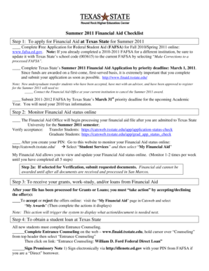 Fillable Online gato-docs its txstate FINAID FORM CHECKLIST-Summer 2011 ...