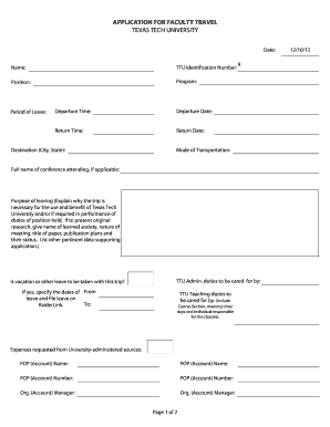 Fillable Online depts ttu Travel Application Form - Texas Tech ...