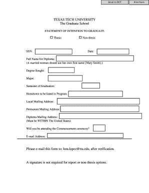 Fillable Online depts ttu Masters Intent to Graduate Form - Texas Tech University - depts ttu ...