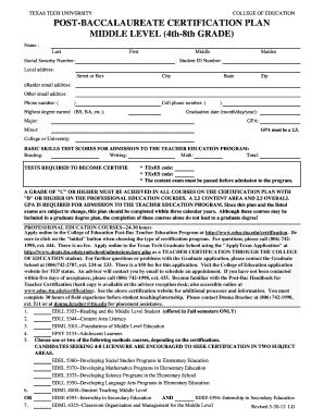 Fillable Online POST-BACCALAUREATE CERTIFICATION PLAN MIDDLE LEVEL ... Fax Email Print - pdfFiller