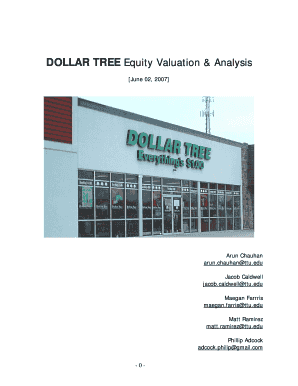 Fillable Online mmoore ba ttu DOLLAR TREE Equity Valuation & Analysis ...