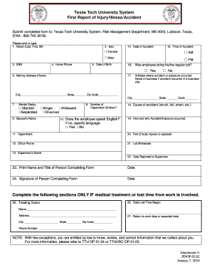 Fillable Online physicalplant ttu Personnel Injury Accident Reporting Attachment A - Physical ...