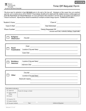 Fillable Online tun touro Time Off Request Form - tun touro Fax Email ...