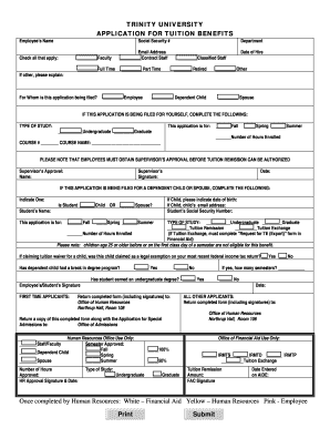 Fillable Online web trinity Application for Tuition Benefits .doc Fax ...